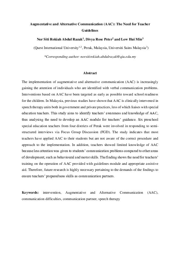 (PDF) Augmentative and Alternative Communication (AAC): The Need for Teacher Guidelines