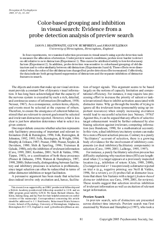 (PDF) Color-based grouping and inhibition in visual search: Evidence ...