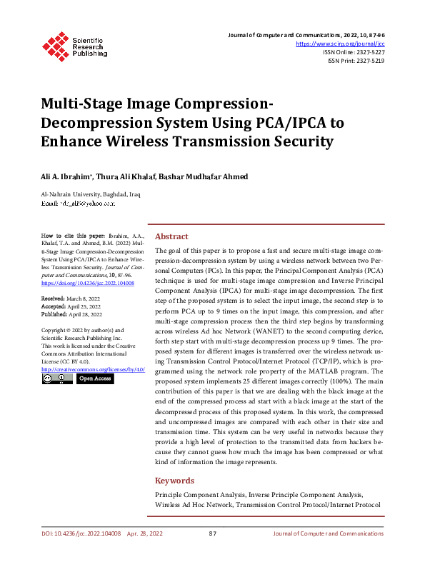 (PDF) Multi-Stage Image Compression-Decompression System Using PCA/IPCA to Enhance Wireless ...