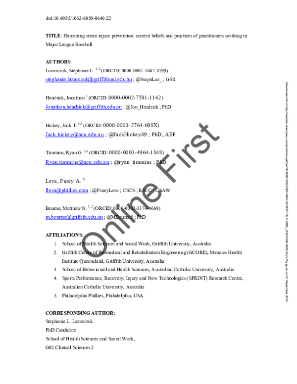(PDF) Hamstring strain injury prevention: current beliefs and practices ...