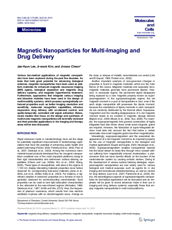 (PDF) Magnetic nanoparticles for multi-imaging and drug delivery
