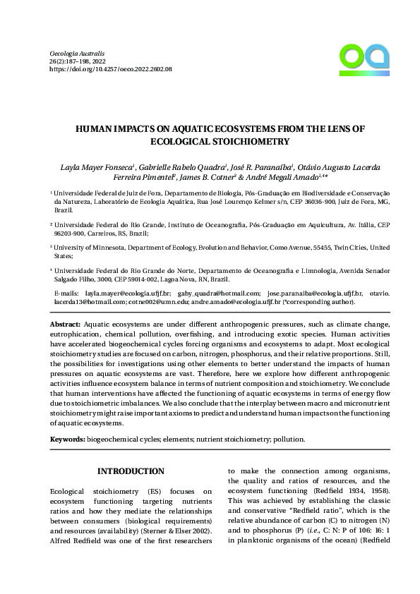 (PDF) Human Impacts on Aquatic Ecosystems from the Lens of Ecological ...