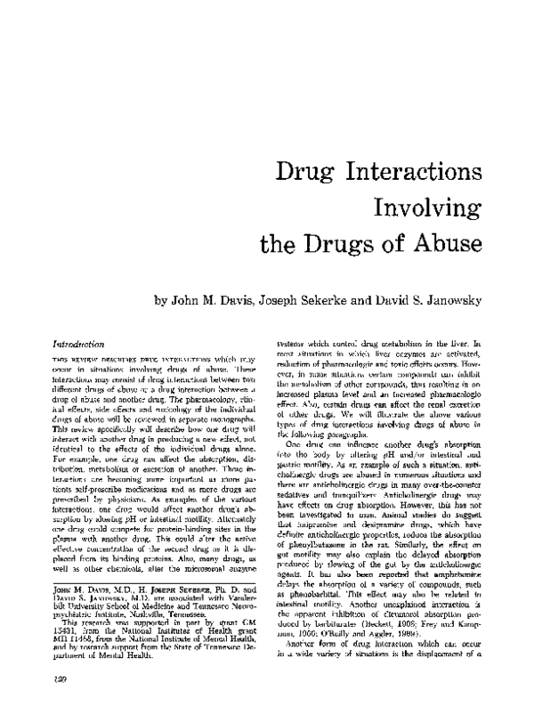 (PDF) Drug Interactions Involving the Drugs of Abuse