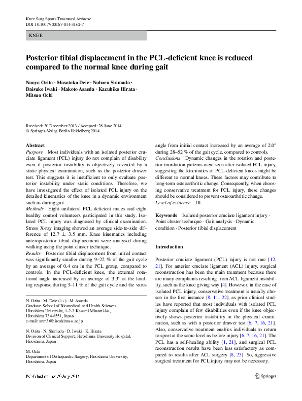 (PDF) Posterior tibial displacement in the PCL-deficient knee is ...
