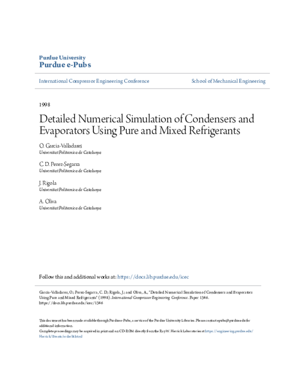 (PDF) Detailed Numerical Simulation of Condensers and Evaporators Using ...