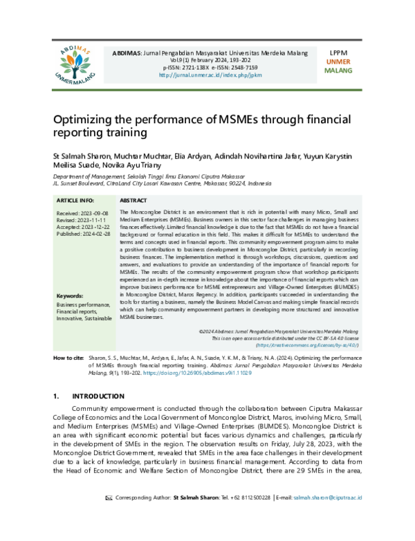 (PDF) Optimizing the performance of MSMEs through financial reporting ...