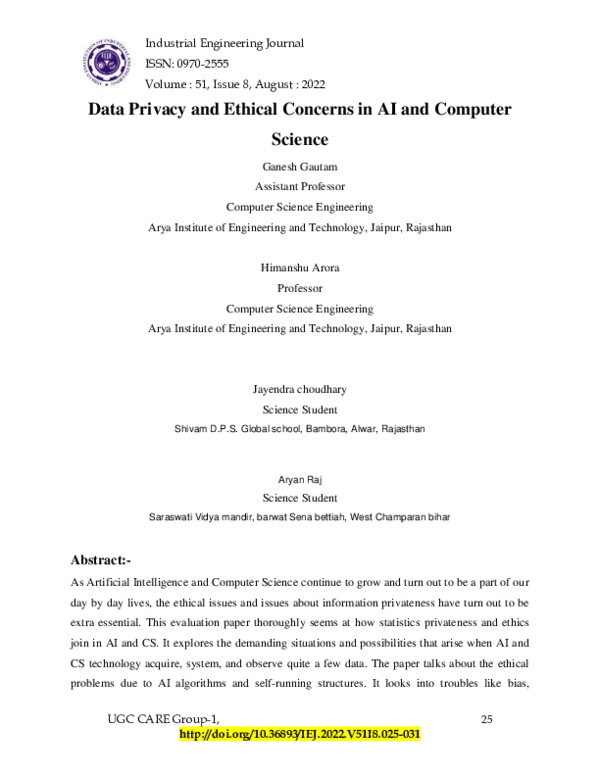 (PDF) Data Privacy and Ethical Concerns in AI and Computer Science