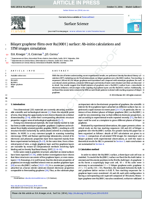 (PDF) Bilayer graphene films over Ru(0001) surface: Ab-initio ...