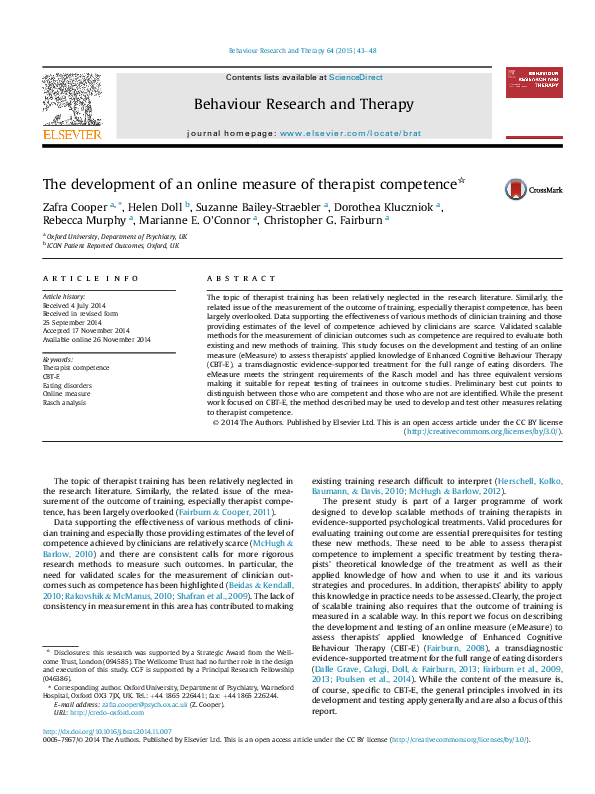 (PDF) The development of an online measure of therapist competence