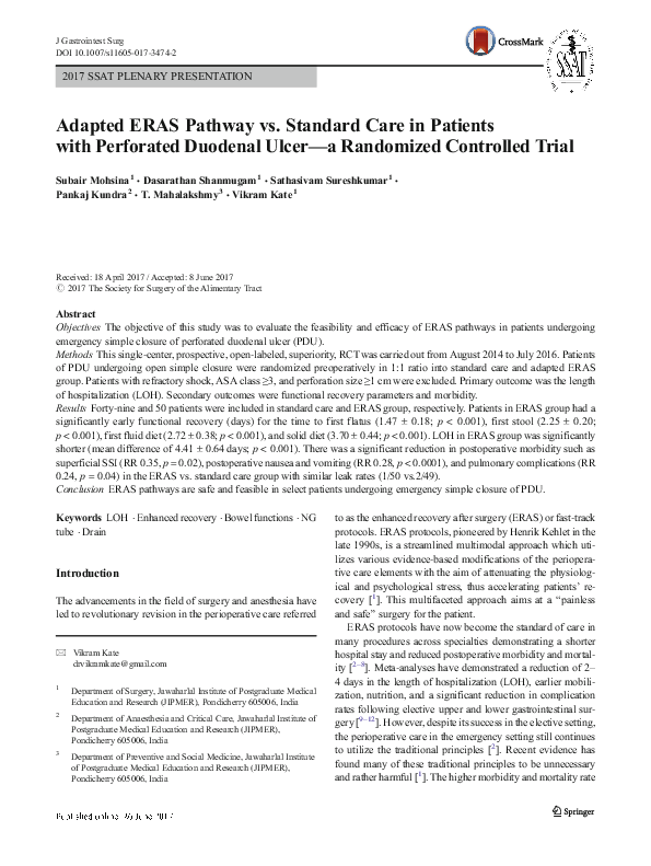 (PDF) Adapted ERAS Pathway vs. Standard Care in Patients with ...