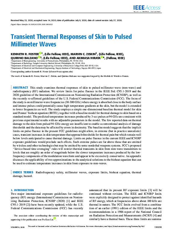 (PDF) Transient Thermal Responses of Skin to Pulsed Millimeter Waves