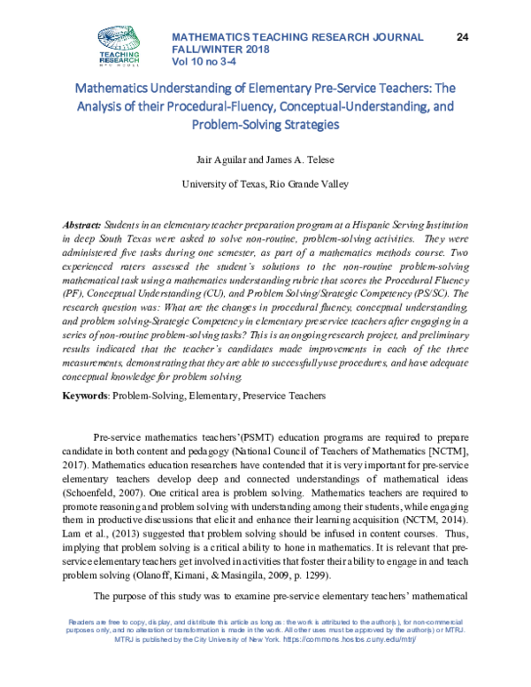 (PDF) Mathematics Understanding of Elementary Pre-Service Teachers: The Analysis of their ...