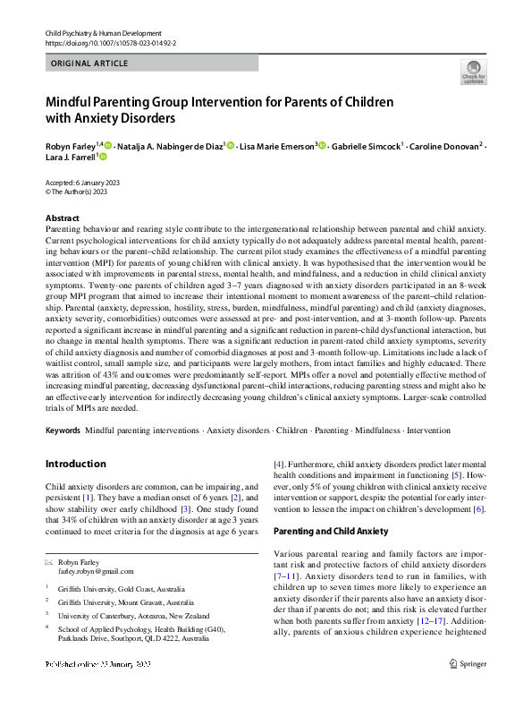 (PDF) Mindful Parenting Group Intervention for Parents of Children with ...
