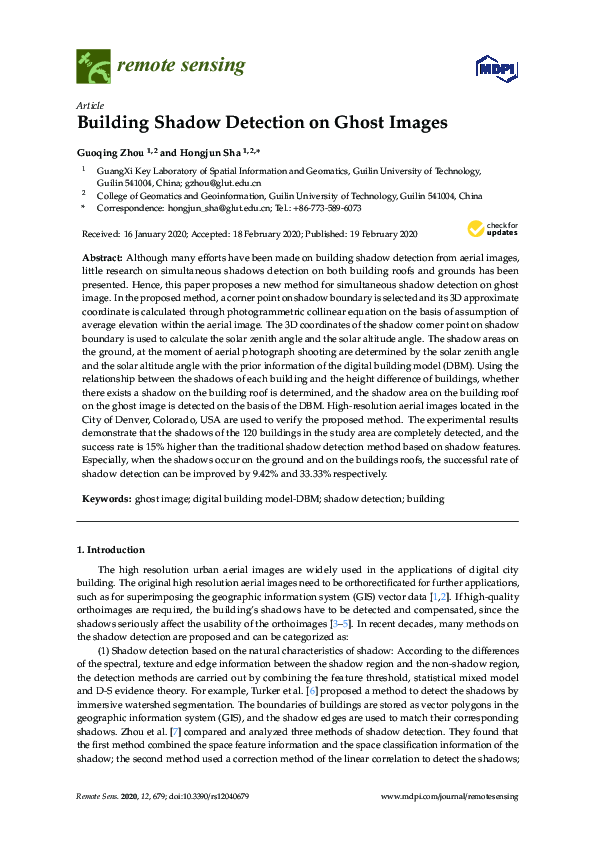 (PDF) Building Shadow Detection on Ghost Images