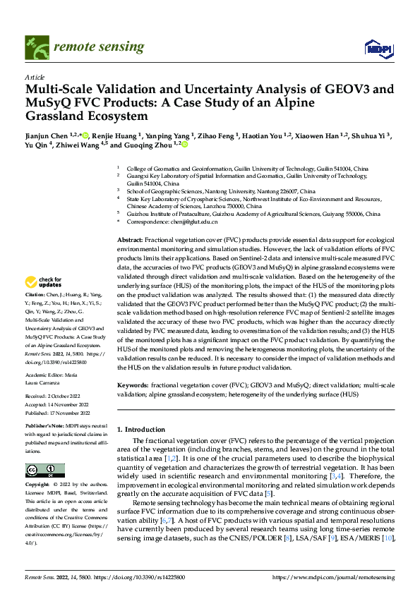 (PDF) Multi-Scale Validation and Uncertainty Analysis of GEOV3 and MuSyQ FVC Products: A Case ...