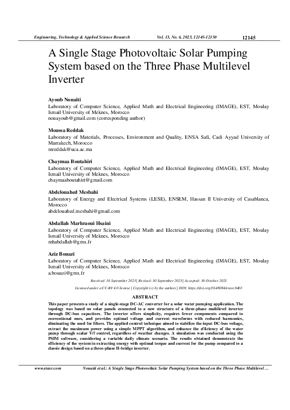 (PDF) A Single Stage Photovoltaic Solar Pumping System based on the ...