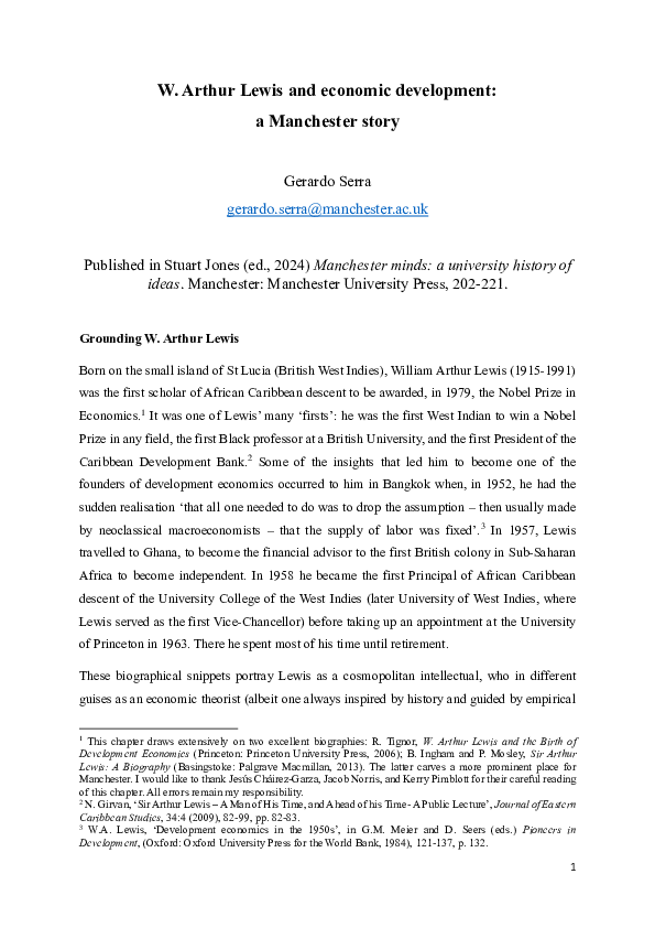 (PDF) W. Arthur Lewis and economic development: a Manchester story
