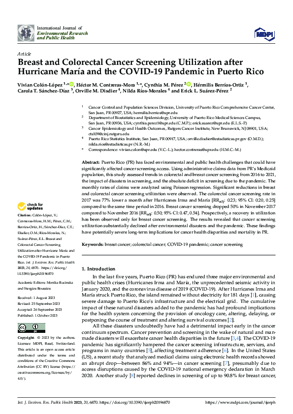(PDF) Breast and Colorectal Cancer Screening Utilization after ...