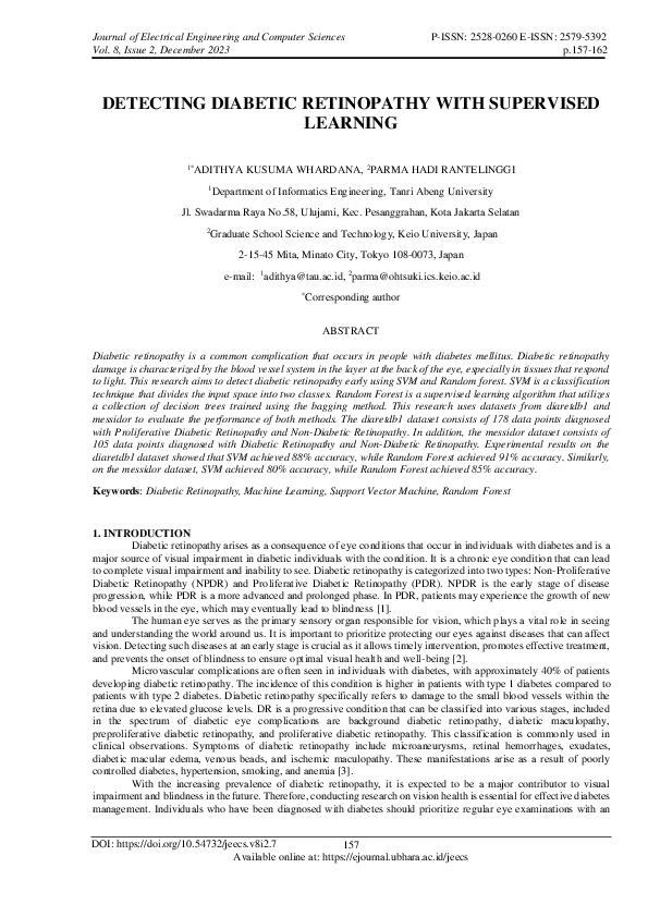 Pdf Detection Diabetic Retinopathy With Supervised Learning