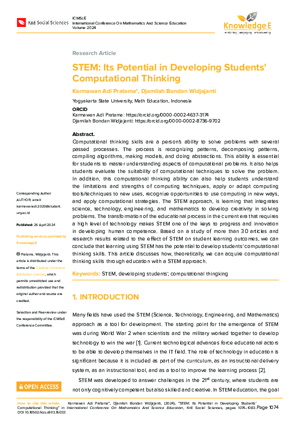 (PDF) STEM: Its Potential in Developing Students' Computational Thinking