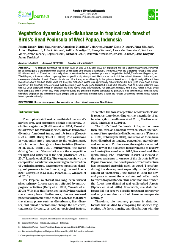 (PDF) Vegetation dynamic post-disturbance in tropical rain forest of ...