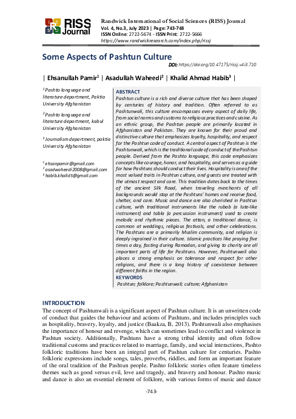 (PDF) Some Aspects of Pashtun Culture
