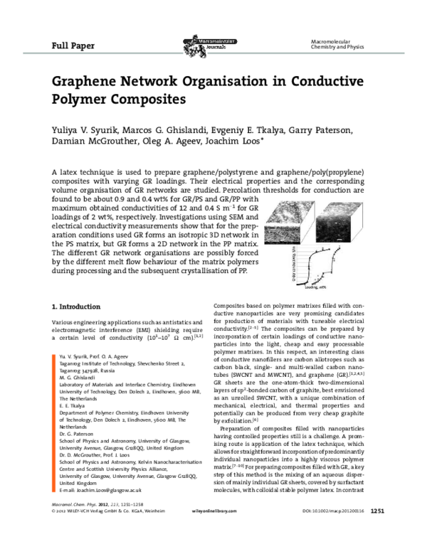 (PDF) Graphene Network Organisation in Conductive Polymer Composites
