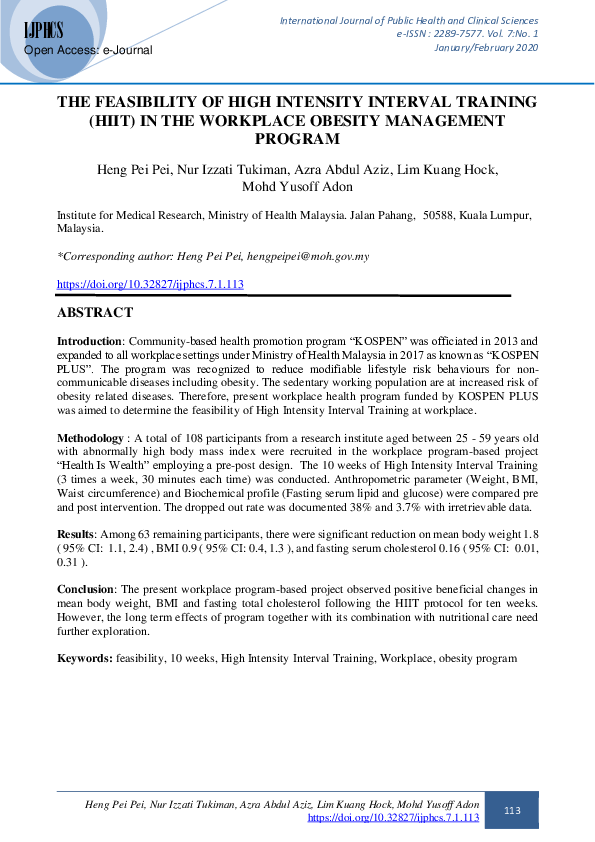 (PDF) The Feasibility of High Intensity Interval Training (Hiit) in the ...