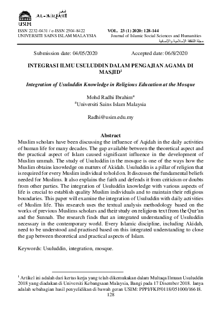 (PDF) Integrasi Ilmu Usuluddin dalam Pengajian Agama di Masjid