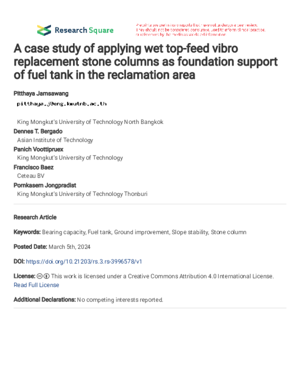 (PDF) A case study of applying wet top-feed vibro replacement stone ...