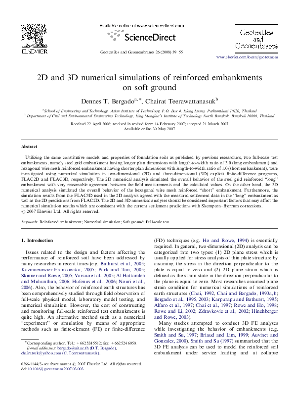 (PDF) 2D and 3D numerical simulations of reinforced embankments on soft ground
