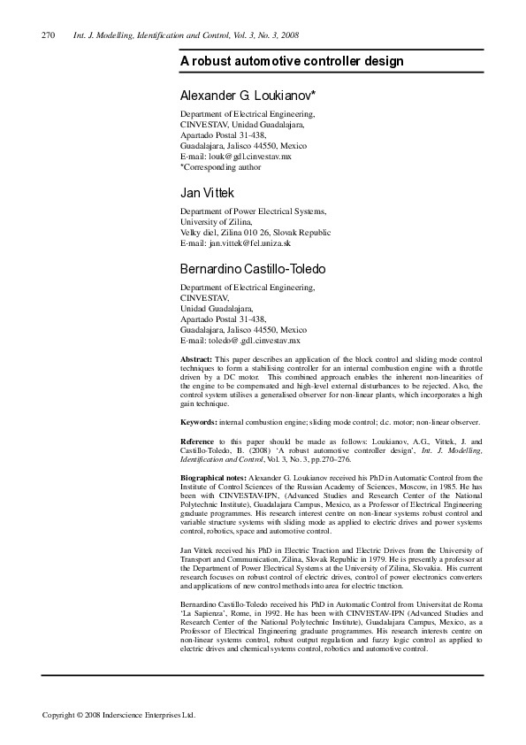 (PDF) A robust automotive controller design