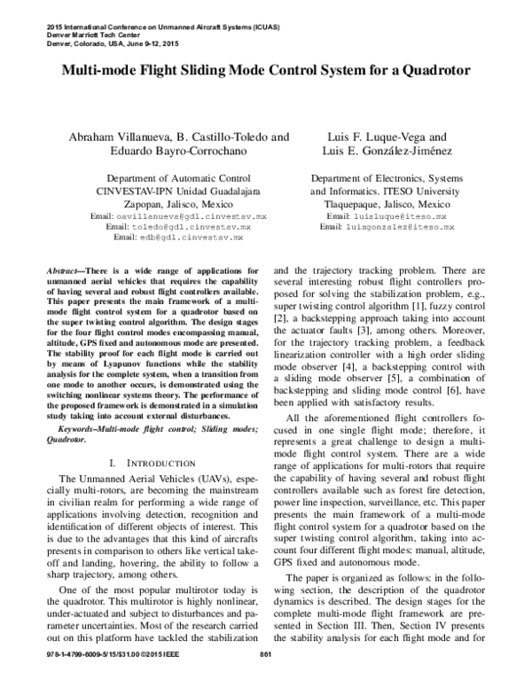(PDF) Multi-mode flight sliding mode control system for a quadrotor