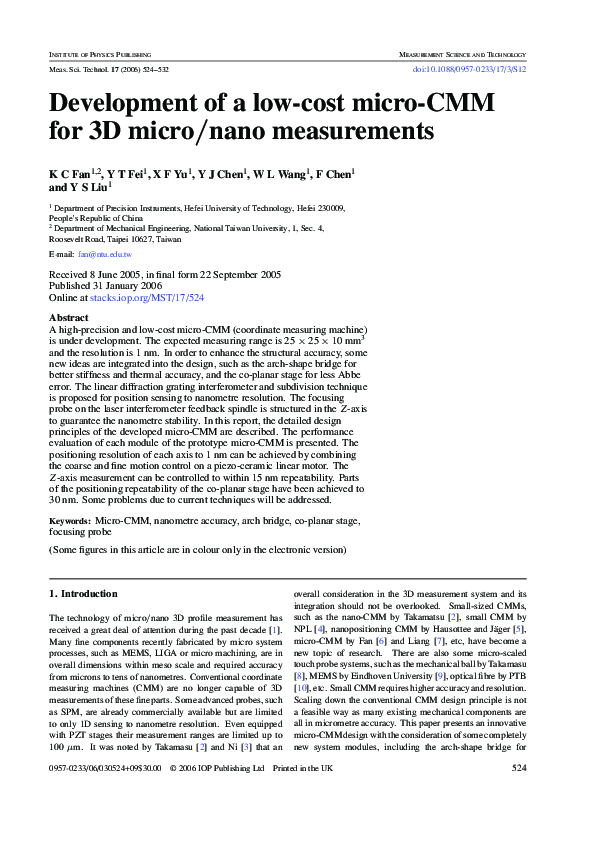 (PDF) Development of a low-cost micro-CMM for 3D micro/nano measurements