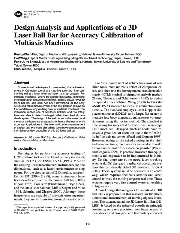 (PDF) Design analysis and applications of a 3D laser ball bar for ...
