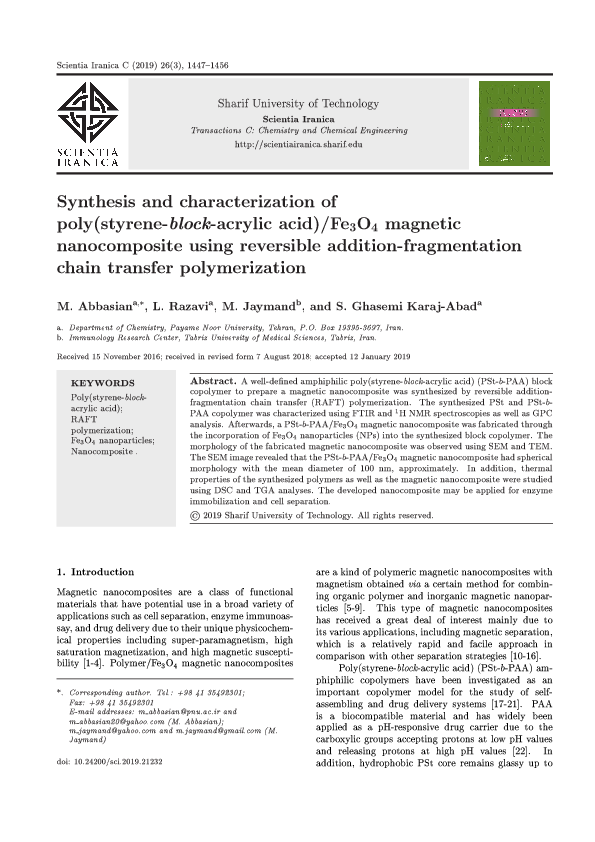 (PDF) Synthesis and characterization of poly(styrene-block-acrylic acid)/Fe3O4 magnetic ...