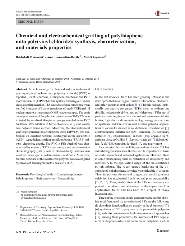 (PDF) Chemical and electrochemical grafting of polythiophene onto ...