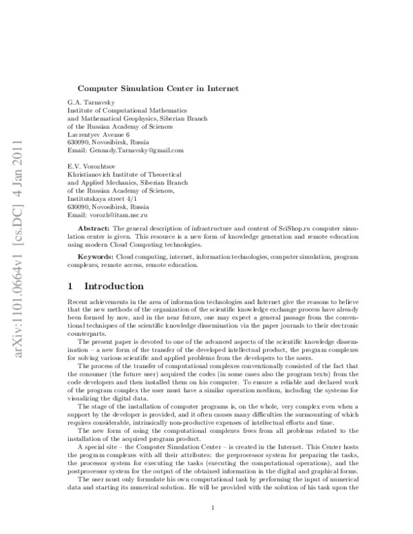 (PDF) Computer Simulation Center in Internet