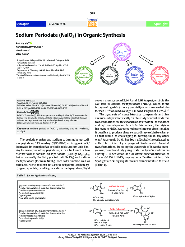 (PDF) Sodium Periodate (NaIO4) in Organic Synthesis