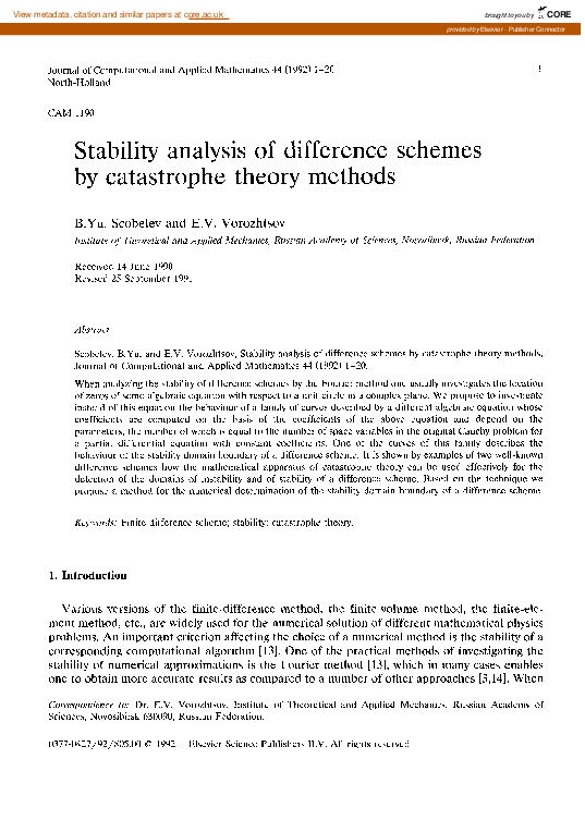 (PDF) Stability analysis of difference schemes by catastrophe theory methods