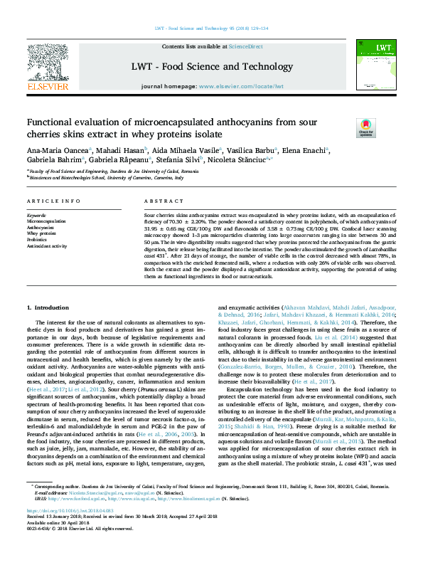 (PDF) Functional evaluation of microencapsulated anthocyanins from sour ...