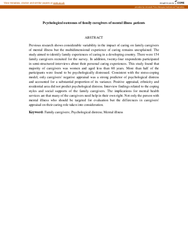 (PDF) Psychological Outcomes of Family Caregivers of Mental Illness Patients