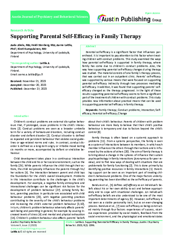 (PDF) Supporting Parental Self-Efficacy in Family Therapy