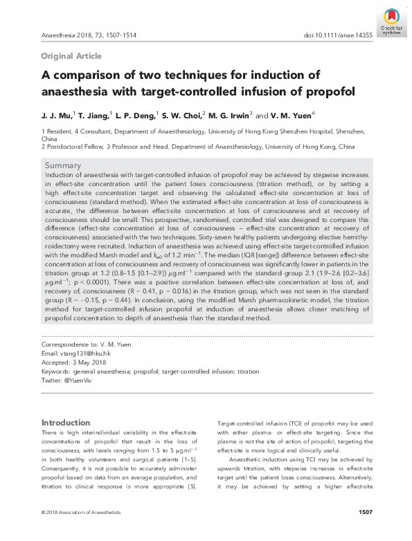 (PDF) A comparison of two techniques for induction of anaesthesia with ...