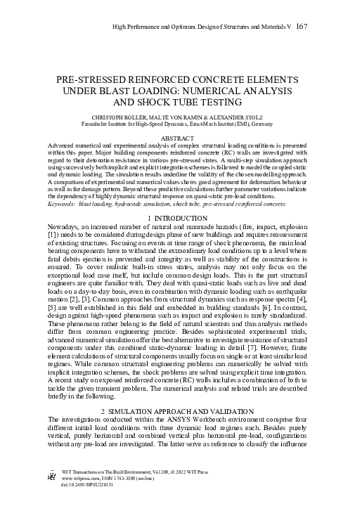 (PDF) Pre-Stressed Reinforced Concrete Elements Under Blast Loading: Numerical Analysis and ...