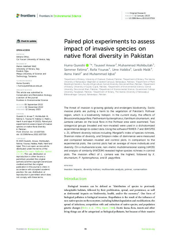(PDF) Paired plot experiments to assess impact of invasive species on ...