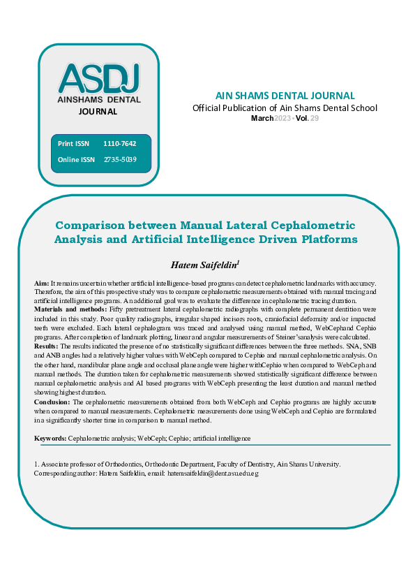 Pdf Comparison Between Manual Lateral Cephalometric Analysis And