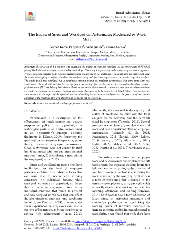 (PDF) The Impact of Stress and Workload on Performance Moderated by Work Shift