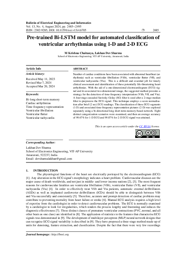 (PDF) Pre-trained Bi-LSTM model for automated classification of ventricular arrhythmias using 1 ...