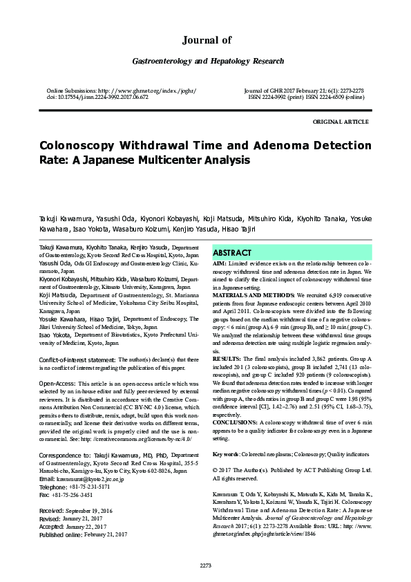 (PDF) Colonoscopy Withdrawal Time and Adenoma Detection Rate: A ...